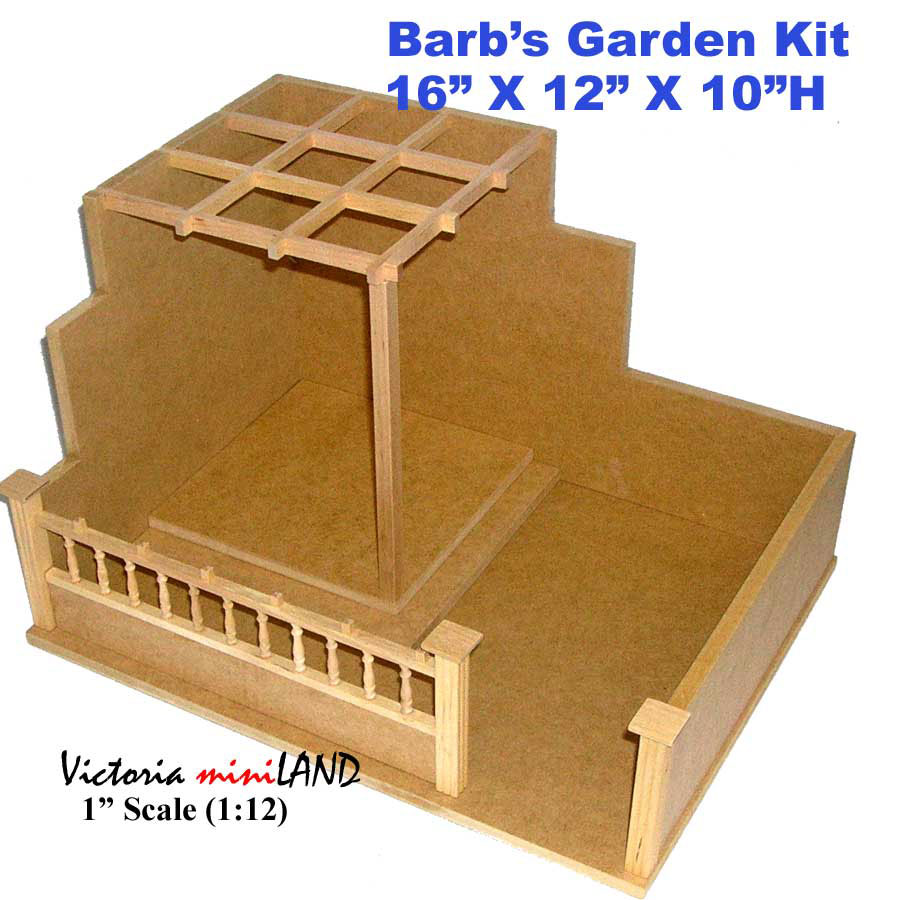 Miniature Barb's garden Kit 1:12 dollhouse wooden roombox unfinished u ...